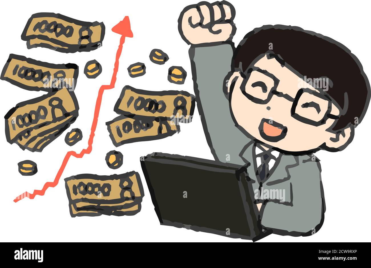 This is a illustration of Office worker who made a lot of money by ...