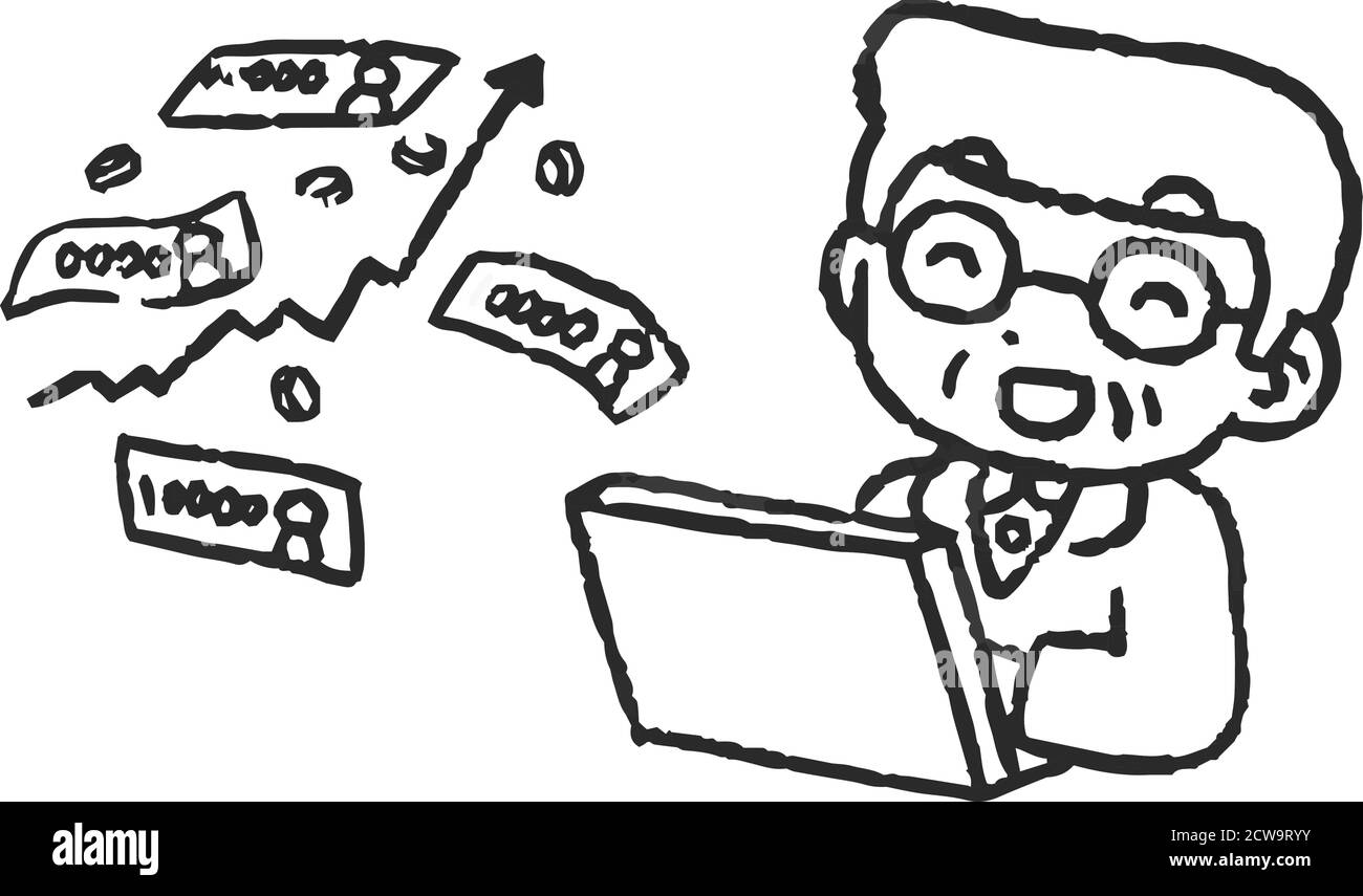 This is a illustration of Monochrome Old man who made a lot of money by ...