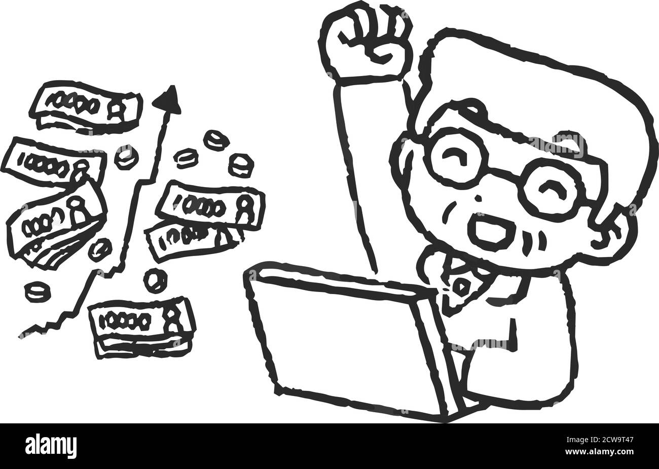 This is a illustration of Monochrome Old man who made a lot of money by ...