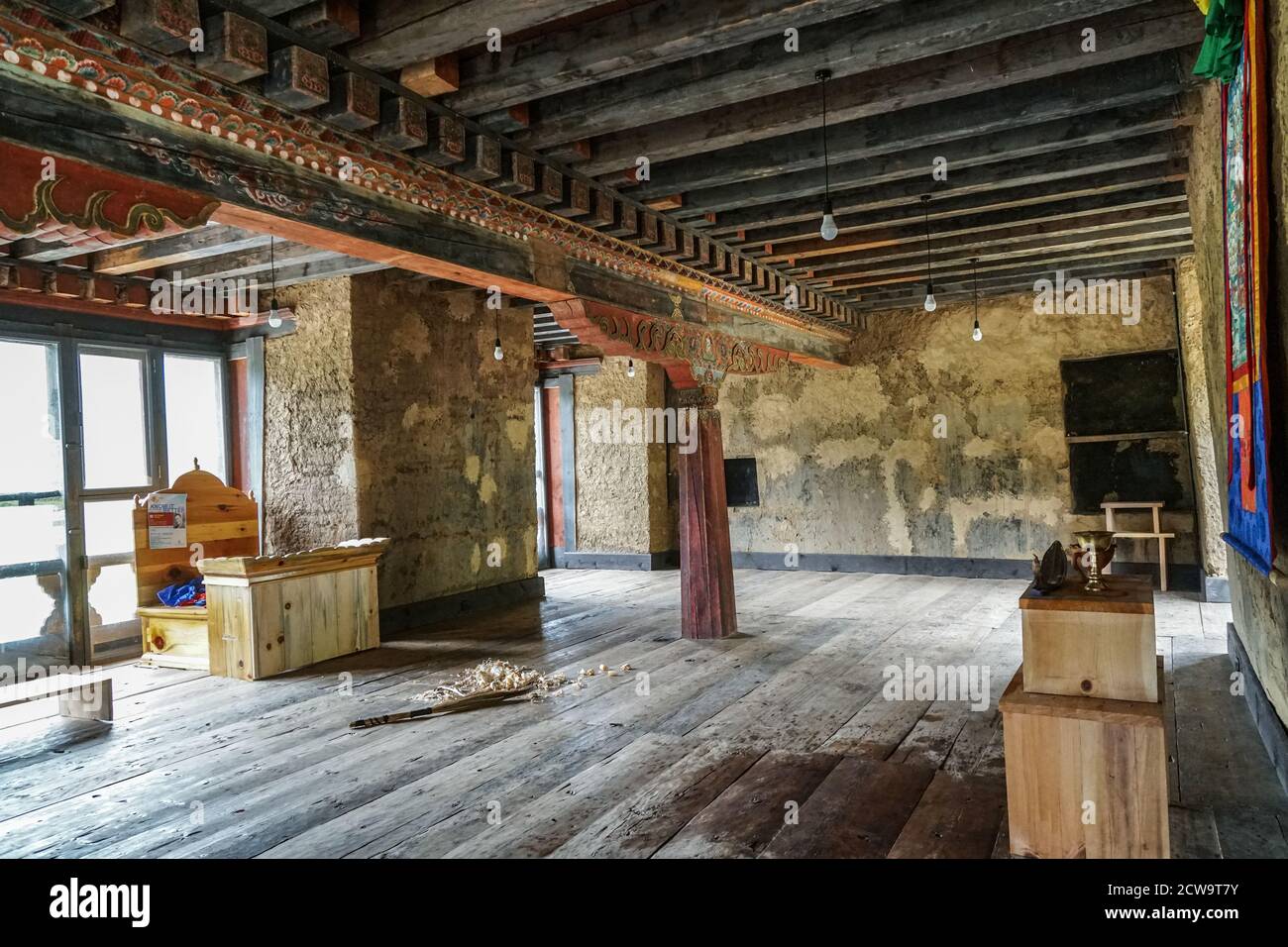 Interior of a traditional Bhutanese Buddhist monastery in Paro, Bhutan ...