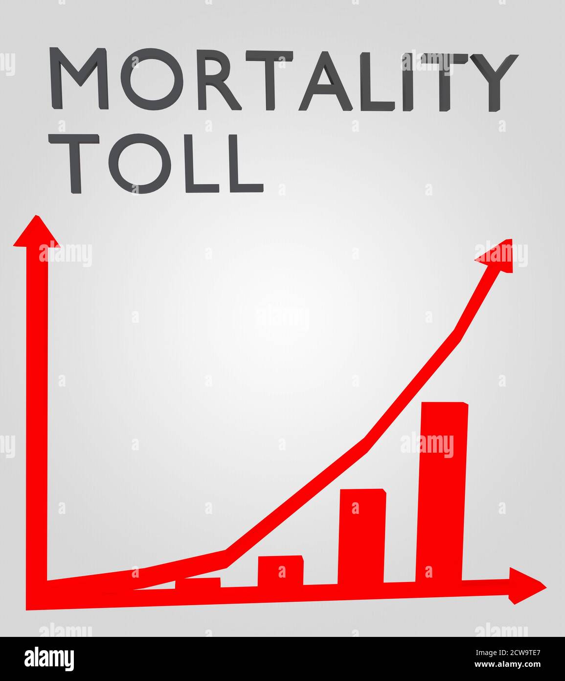 3D illustration of MORTALITY TOLL above a column bar graph, isolated ...