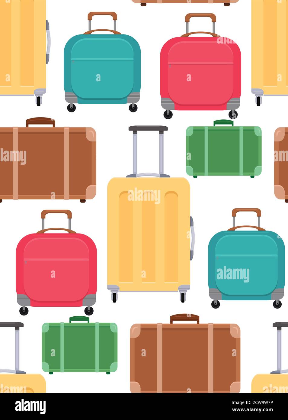Seamless texture with various suitcases on a white background. Vector ...
