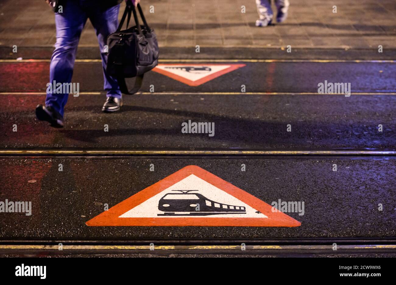 Tram warning sign hi-res stock photography and images - Alamy
