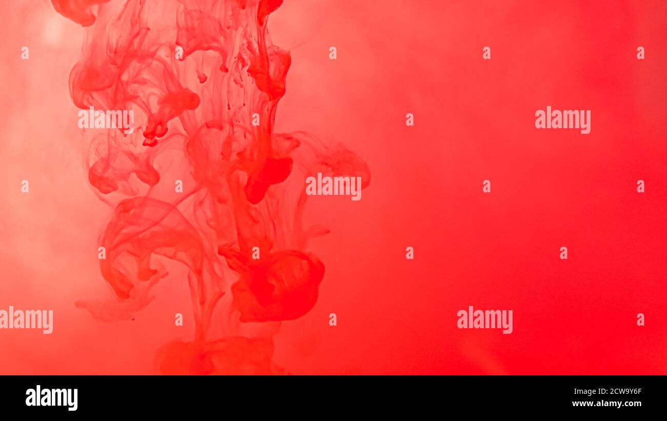 Red ink drop in water on white background. Watercolor paint splash ...