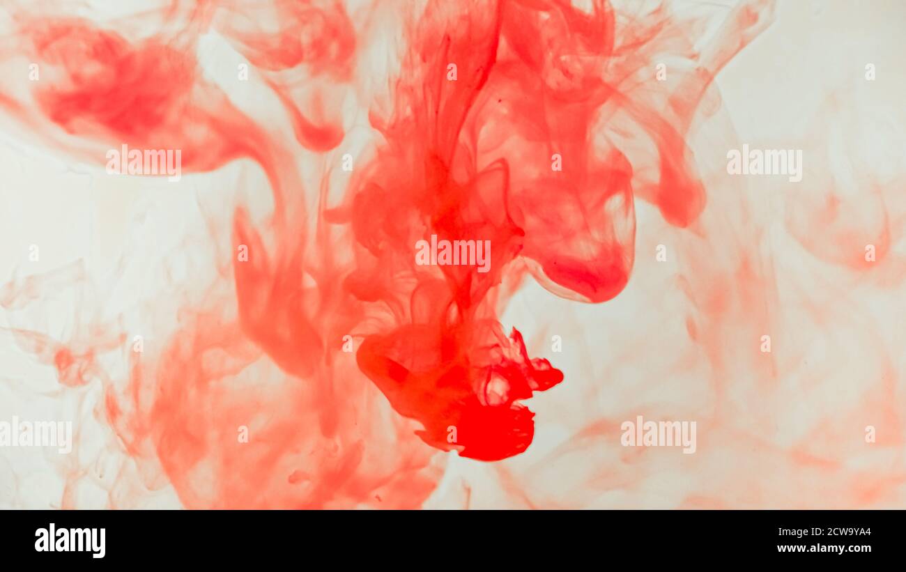 Red ink drop in water on white background. Watercolor paint splash ...