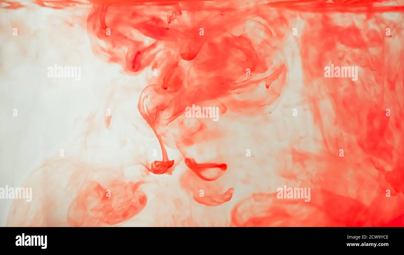 Red ink drop in water on white background. Watercolor paint splash ...