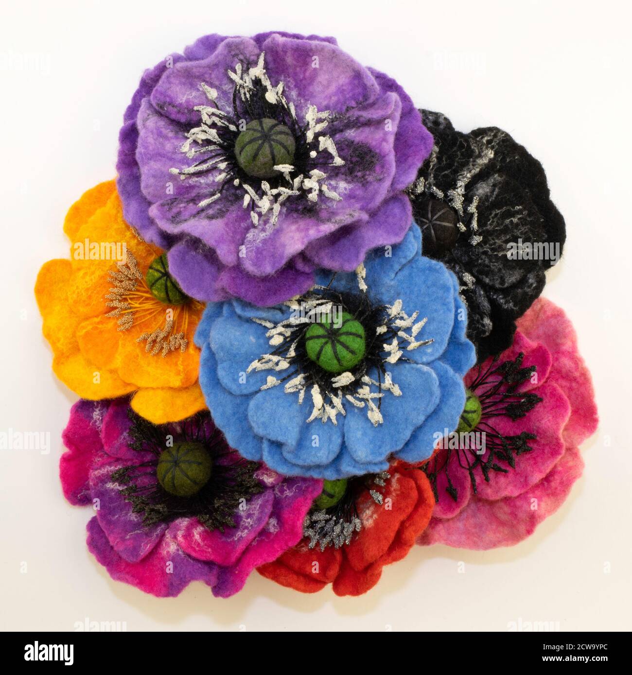 handmade felt, flowers, bouquet of flowers from felt on a white ...