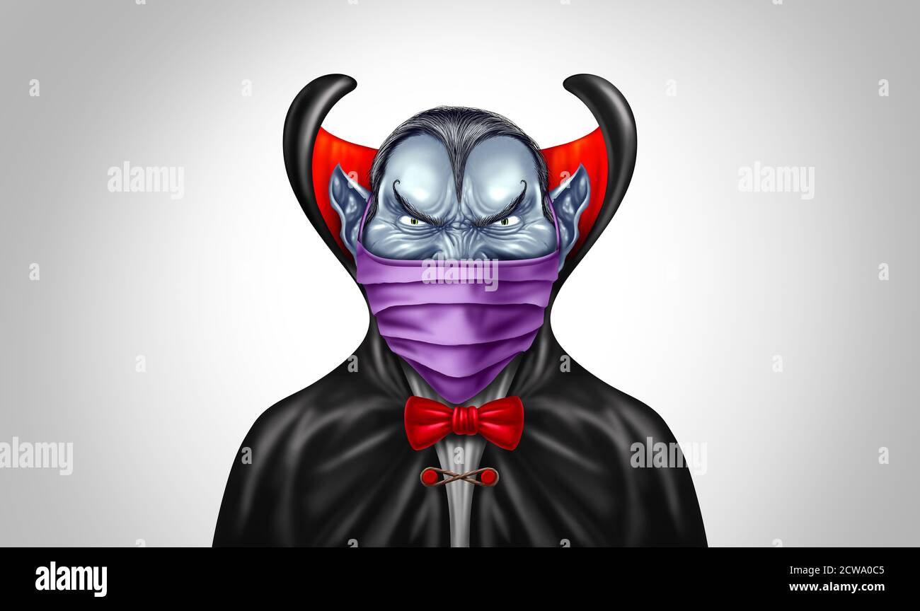 Vampire wearing a face mask concept as a Halloween holiday season ...