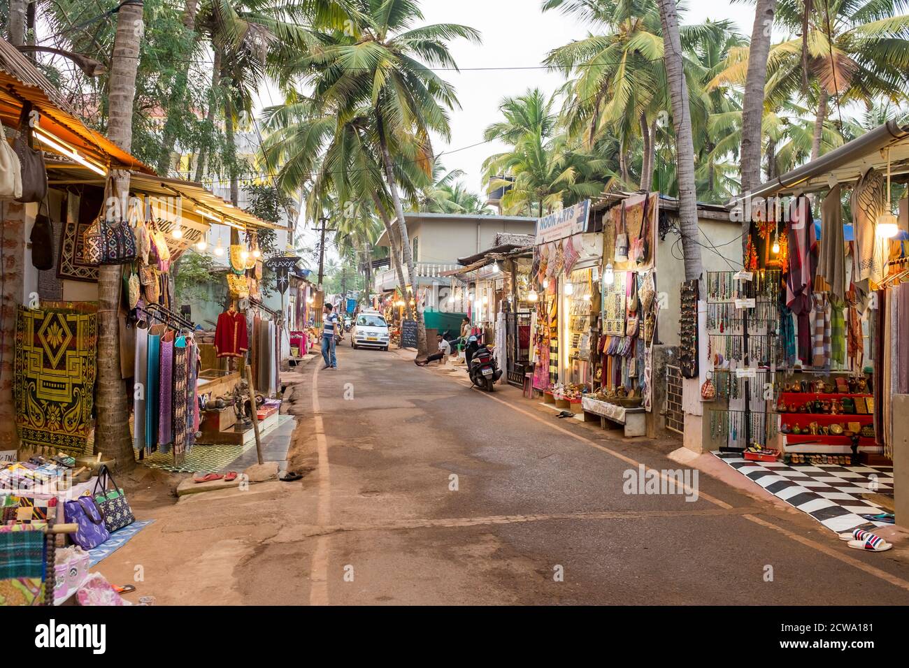 Tourist shops on Agonda Beach Road in Agonda in Goa, India Stock Photo ...