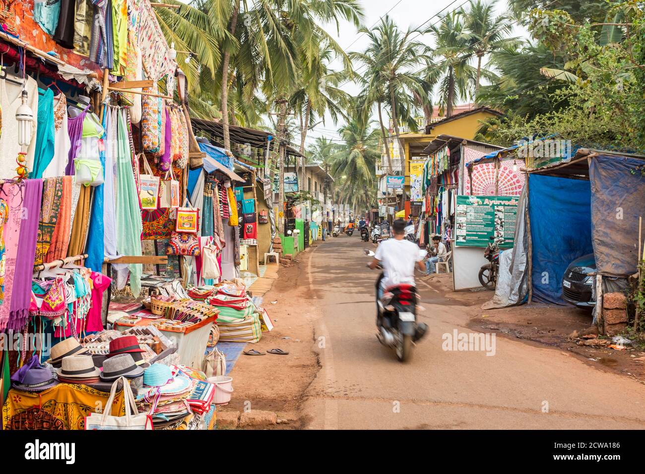 Tourist shops on Agonda Beach Road in Agonda in Goa, India Stock Photo ...