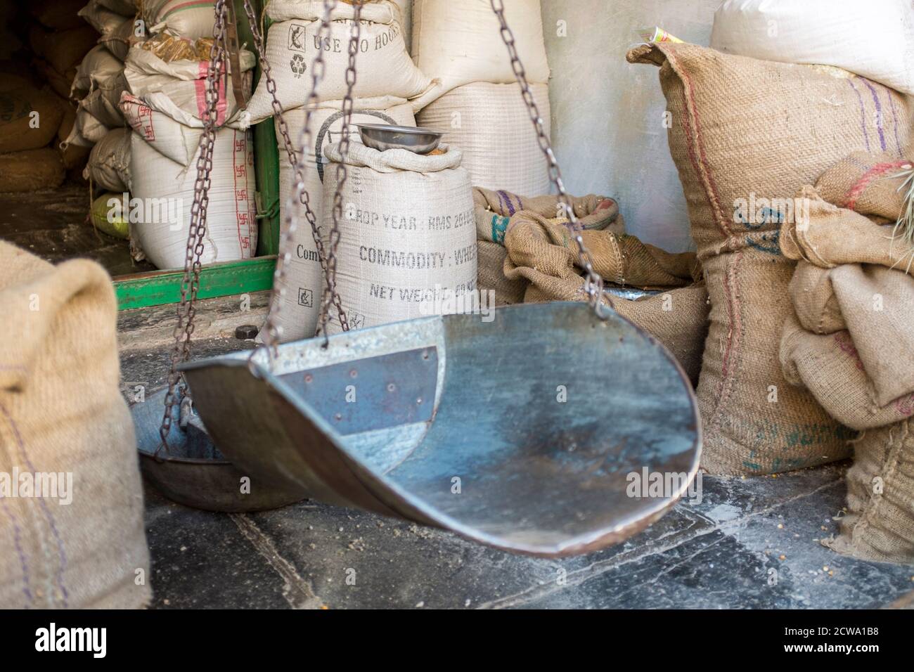 Weighing scales in front of shop in rural Rajasthan, India Stock Photo ...