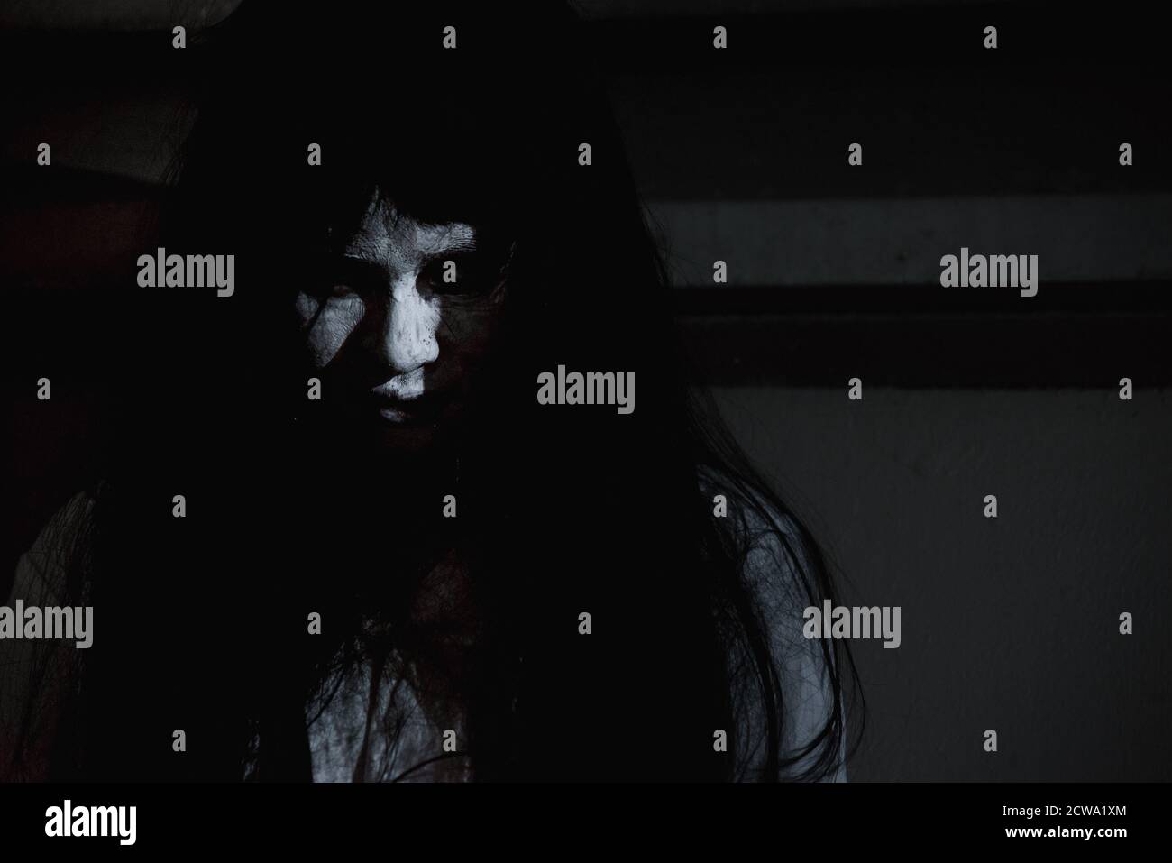 Woman ghost horror face her standing looking eyes, halloween concept ...