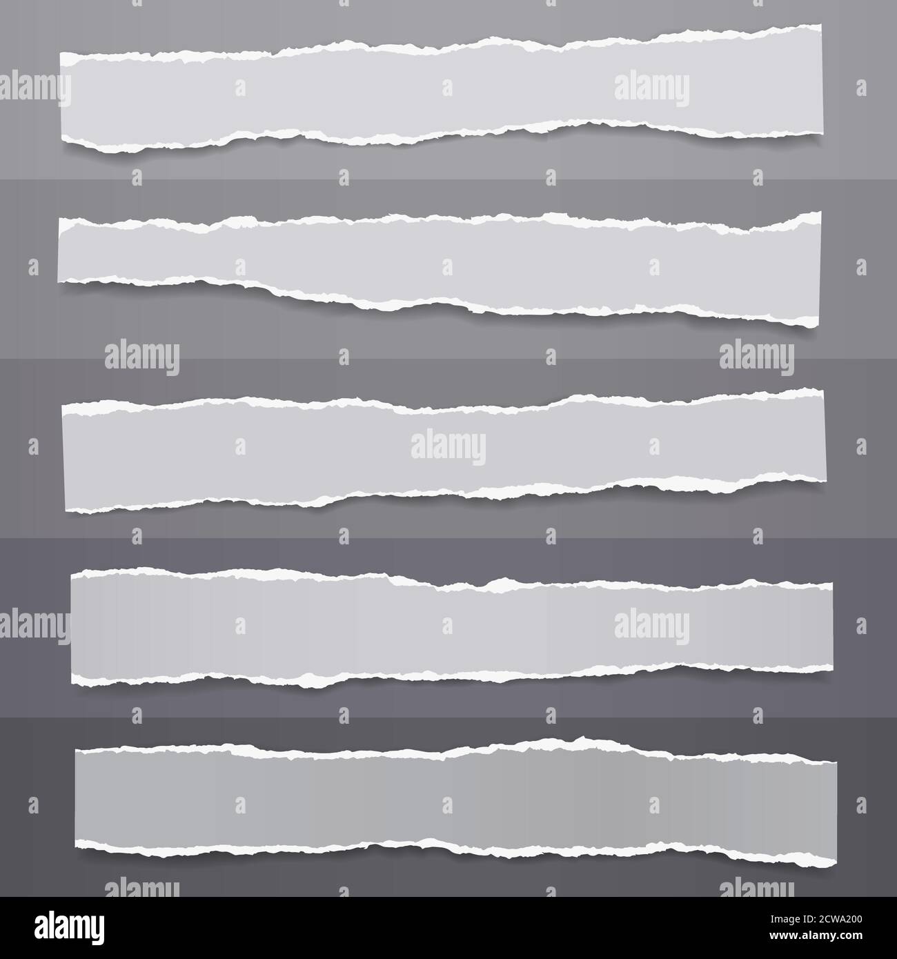Set of torn of white, gray note, notebook paper strips and pieces stuck ...