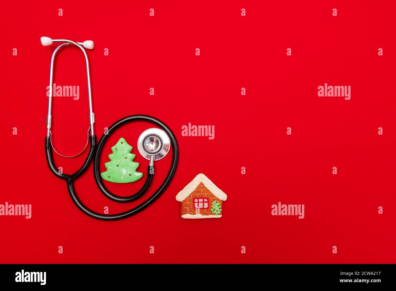 Medical Christmas banner with stethoscope on red background Stock Photo ...