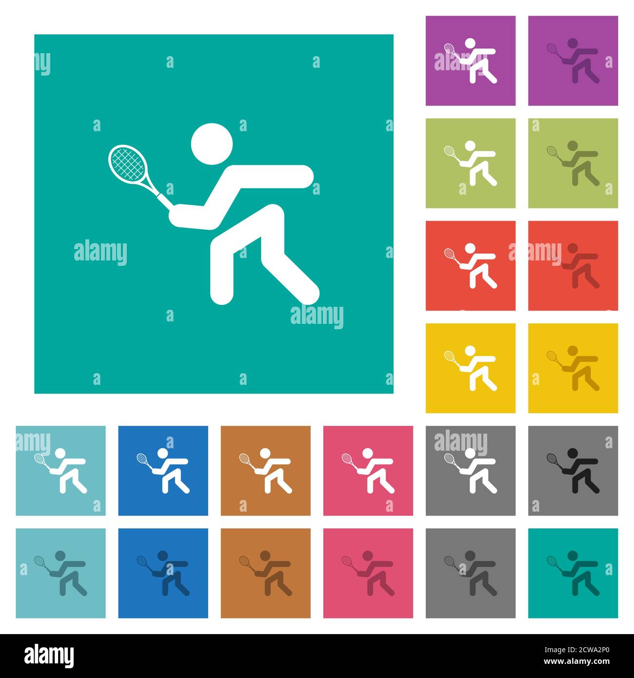 Tennis player multi colored flat icons on plain square backgrounds ...