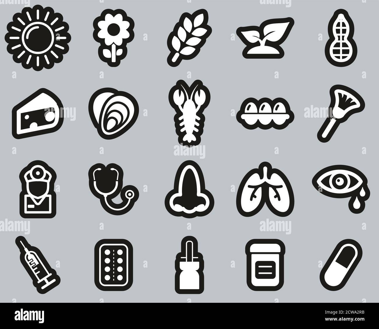 Allergy Or Hypersensitivity Icons White On Black Sticker Set Big Stock ...