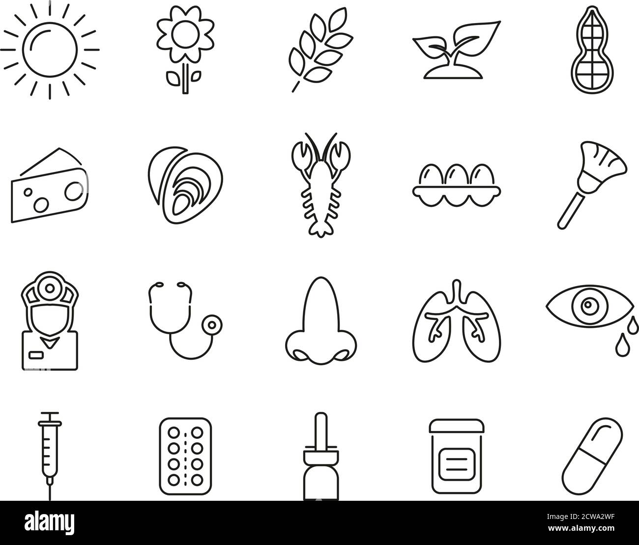 Allergy Or Hypersensitivity Icons Thin Line Set Big Stock Vector Image ...