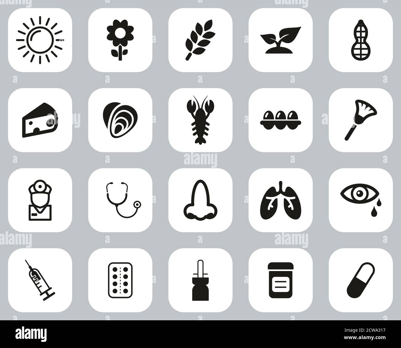 Allergy Or Hypersensitivity Icons Black & White Flat Design Set Big ...