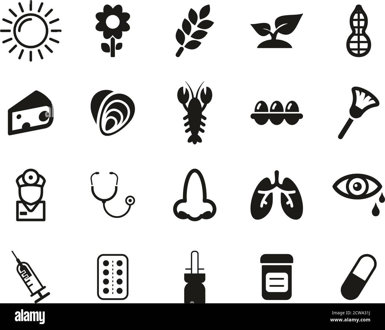 Allergy Or Hypersensitivity Icons Black & White Set Big Stock Vector ...