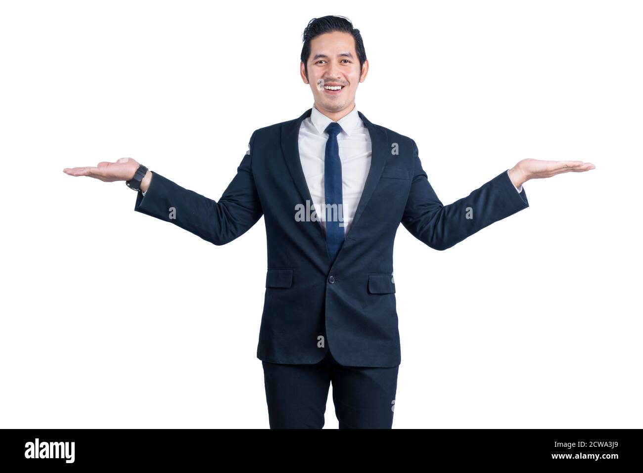 Asian businessman showing empty hand isolated over white background ... Asian businessman showing empty hand isolated over white background ...