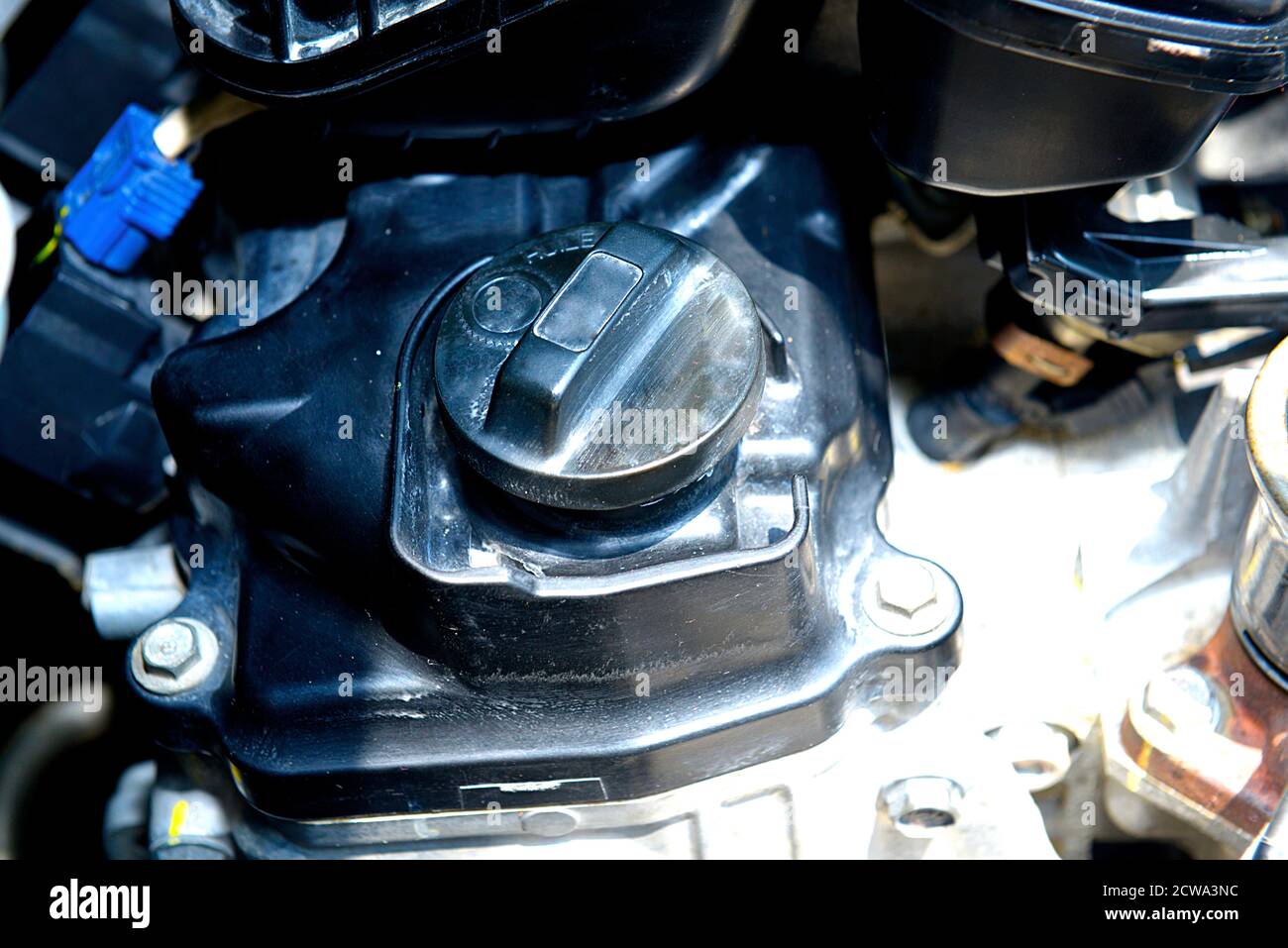 Detail of engine car inside the car hood Stock Photo - Alamy