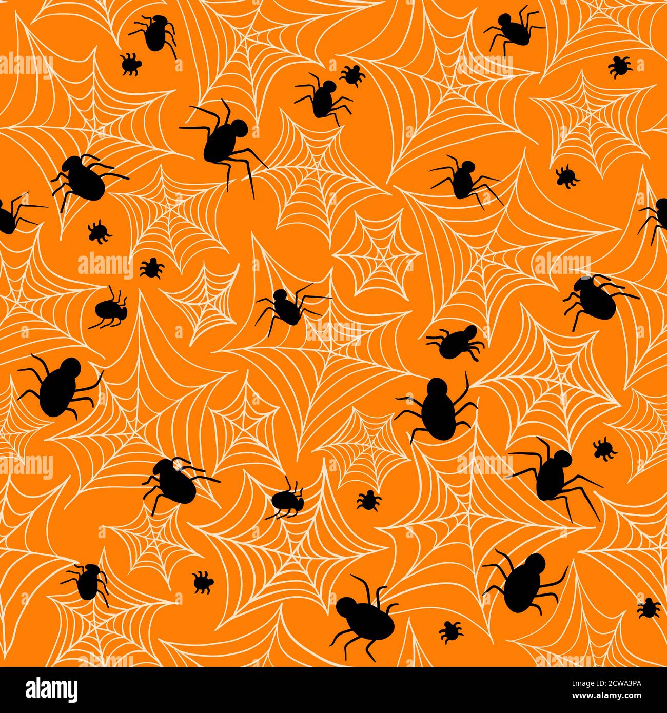 Halloween seamless pattern with spider and spider web, orange ...