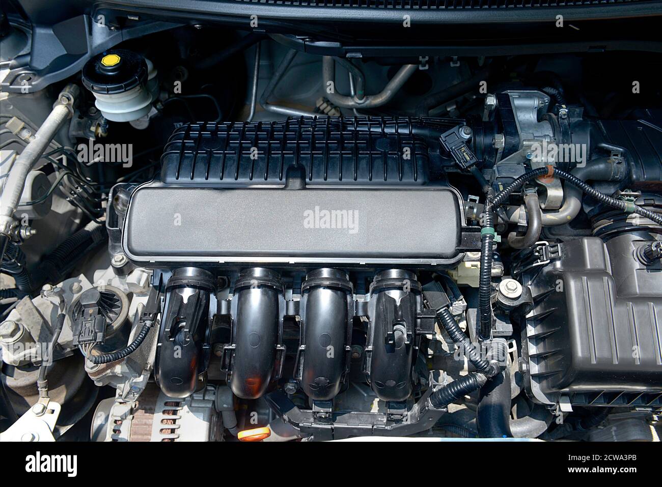 Detail of engine car inside the car hood Stock Photo - Alamy