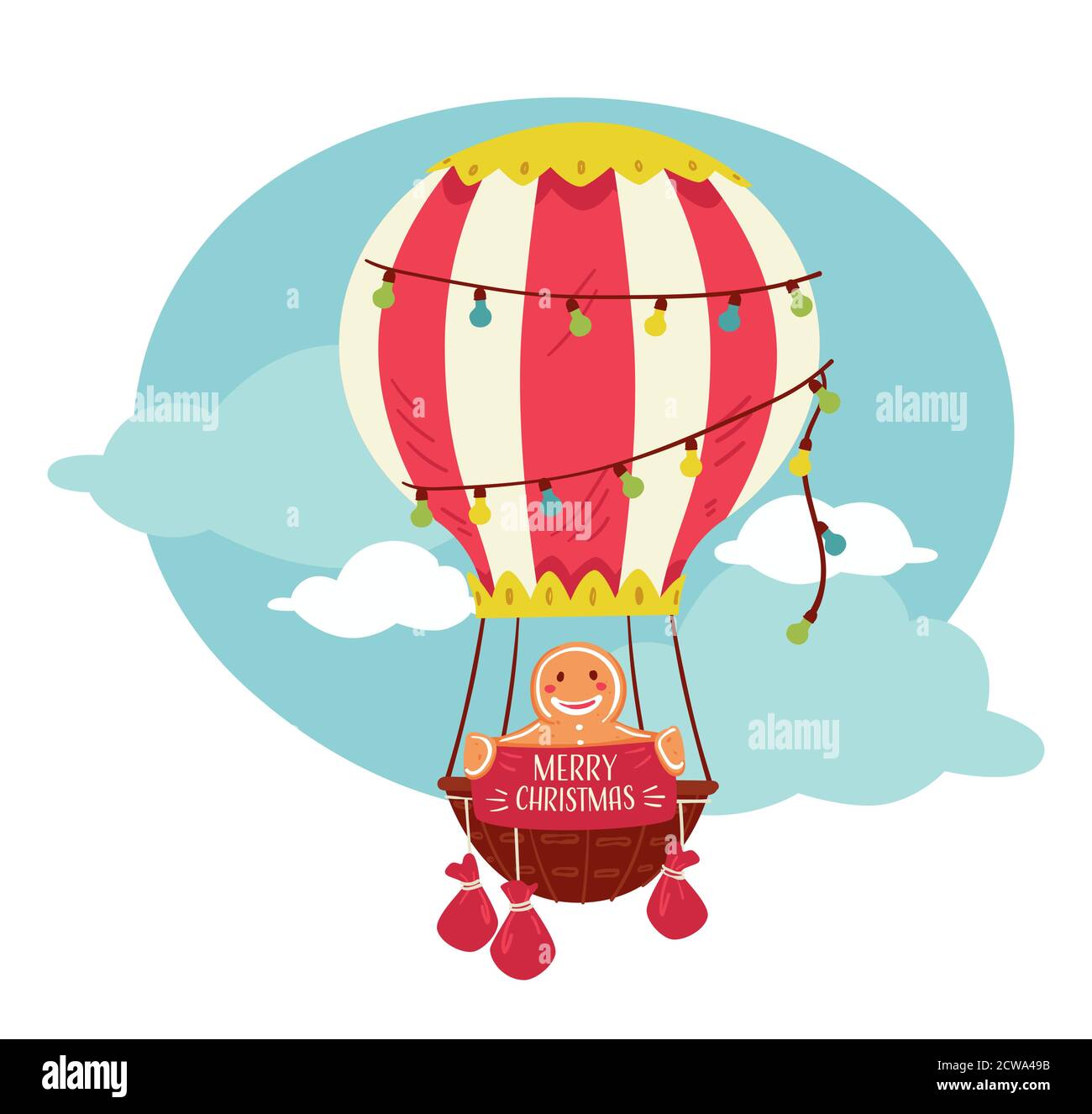 Gingerbread man cookie in hot air balloon on Xmas Stock Vector Image ...