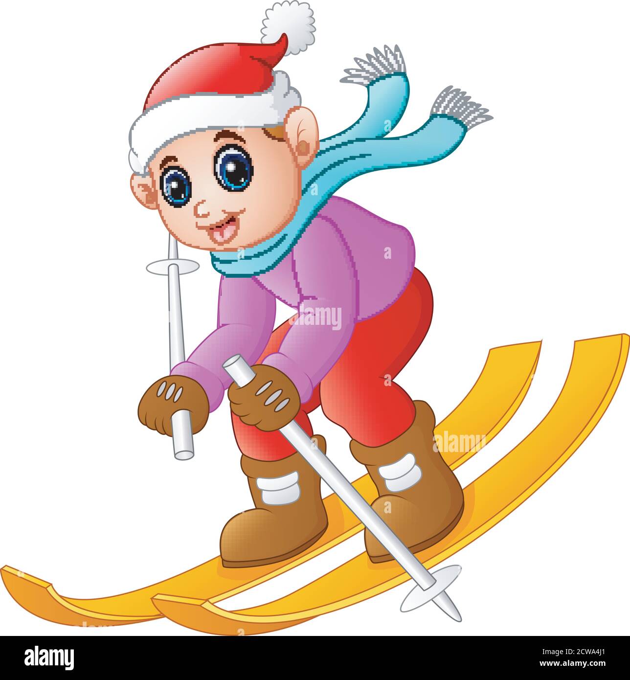 Vector illustration of Cartoon boy skiing down Stock Vector Image & Art ...