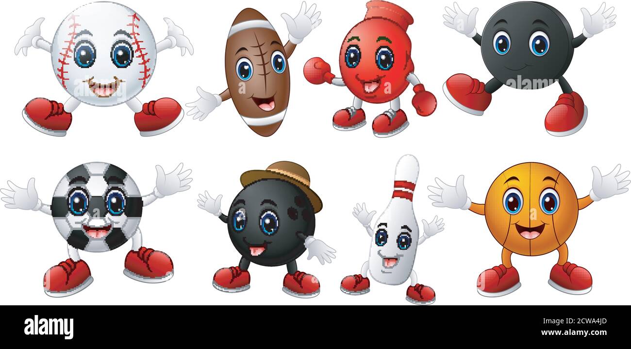 Vector illustration of Set of cartoon sports balls equipment Stock ...