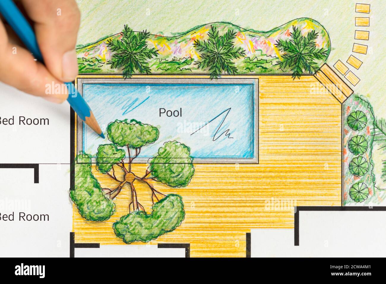 Landscape architect design backyard plan for villa Stock Photo - Alamy
