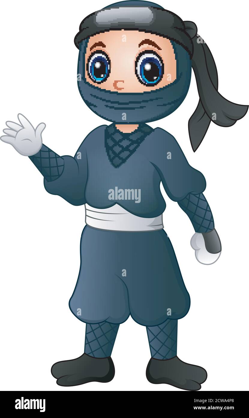 Vector illustration of Cute cartoon Ninja waving hand Stock Vector ...