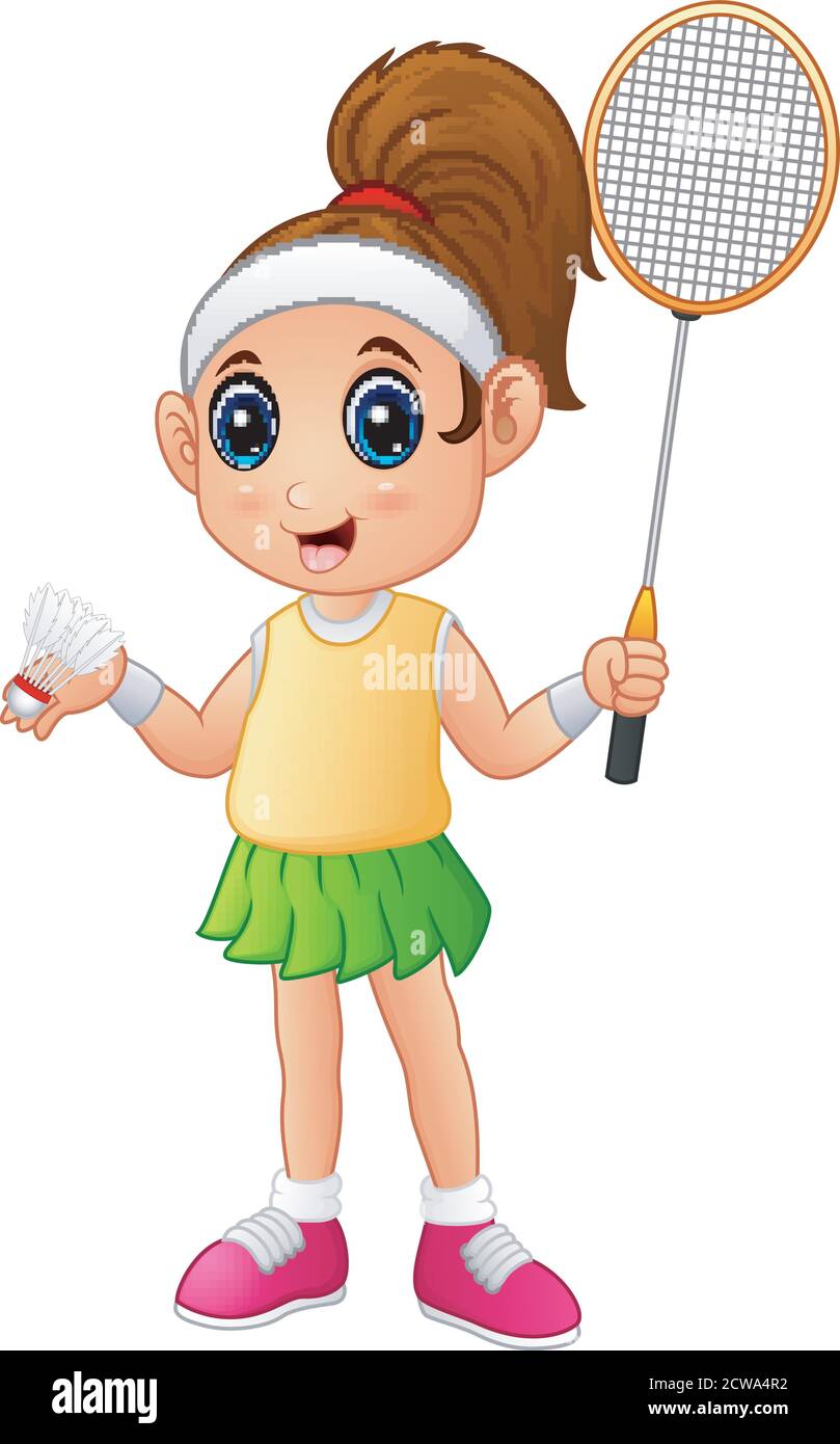 Vector illustration of Cartoon girl playing badminton Stock Vector ...