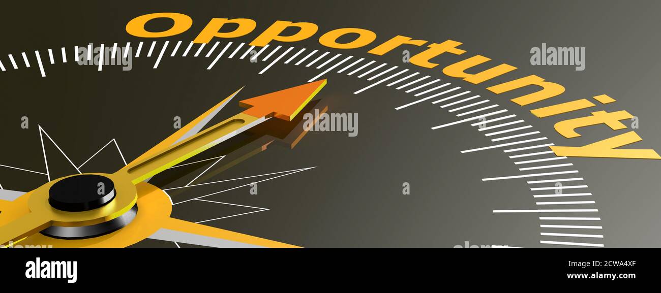 Compass with needle pointing the word opportunity, 3D rendering Stock ...
