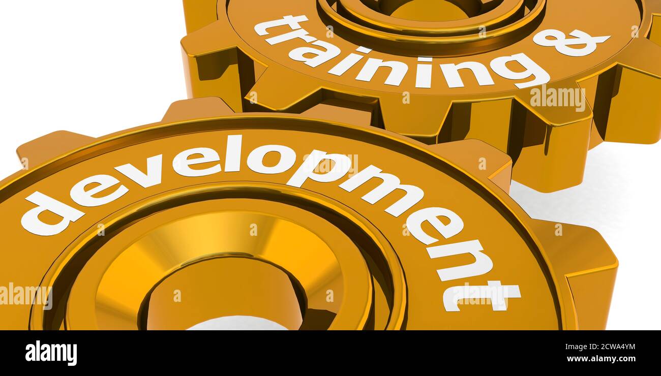 Training and development word on golden gears, 3d rendering Stock Photo ...