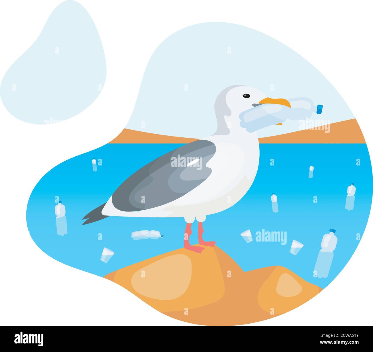 Seagull with plastic bottle flat concept icon Stock Vector Image & Art ...