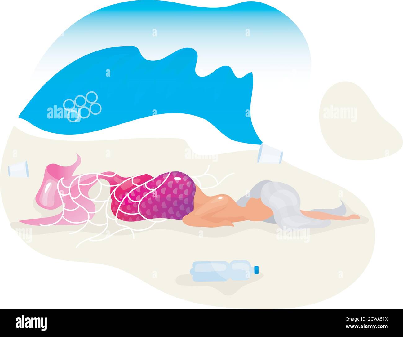 Mermaid trapped in fishnet flat concept icon Stock Vector Image & Art ...