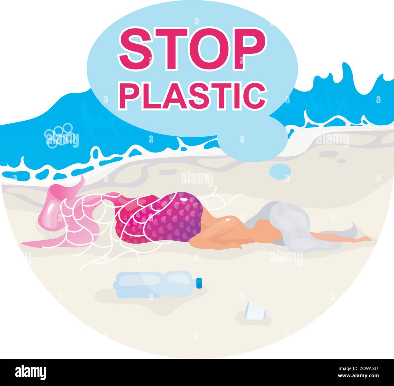 Stop plastic pollution in ocean flat concept icon Stock Vector Image ...