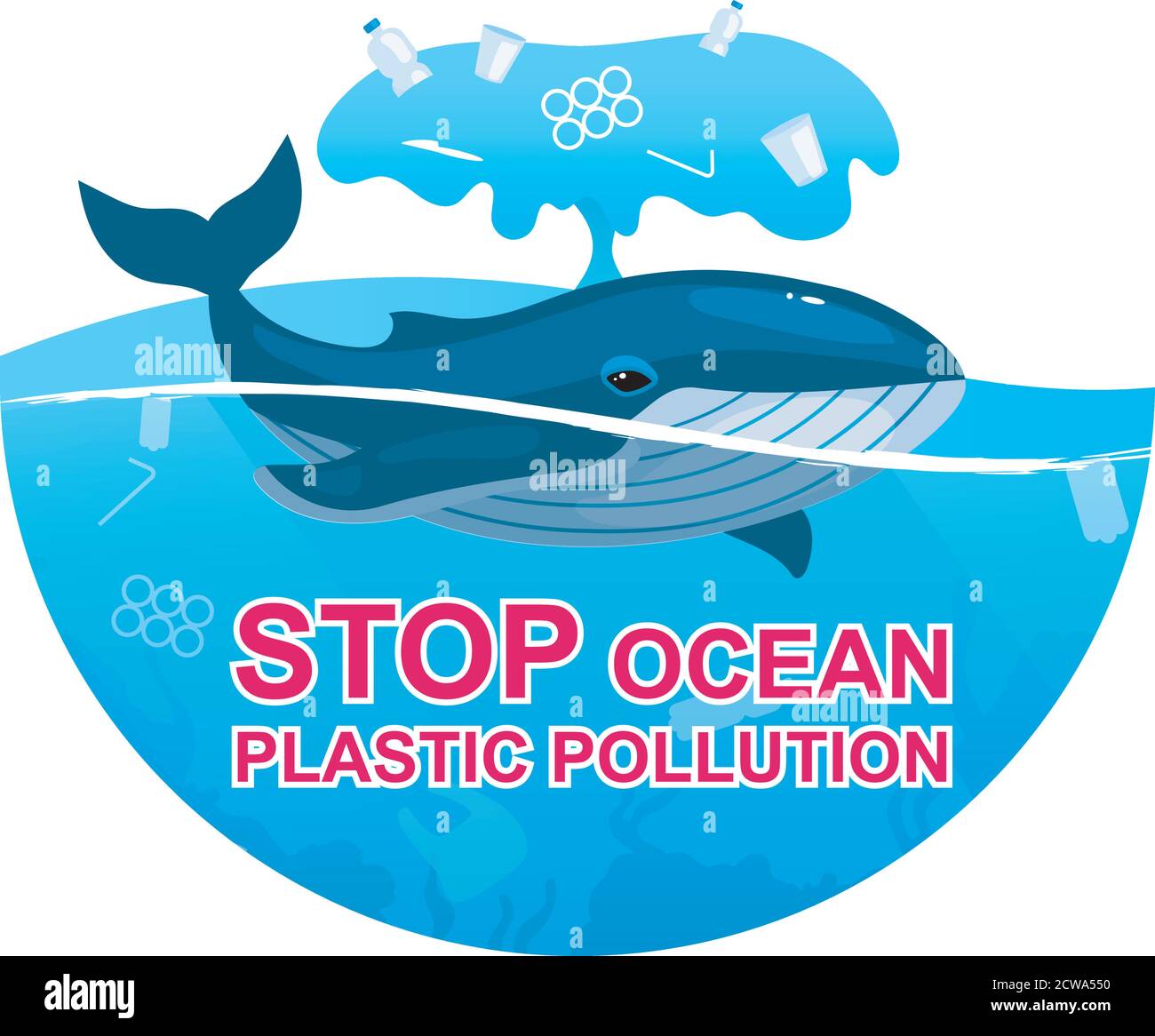 Stop plastic pollution in ocean flat concept icon Stock Vector Image ...