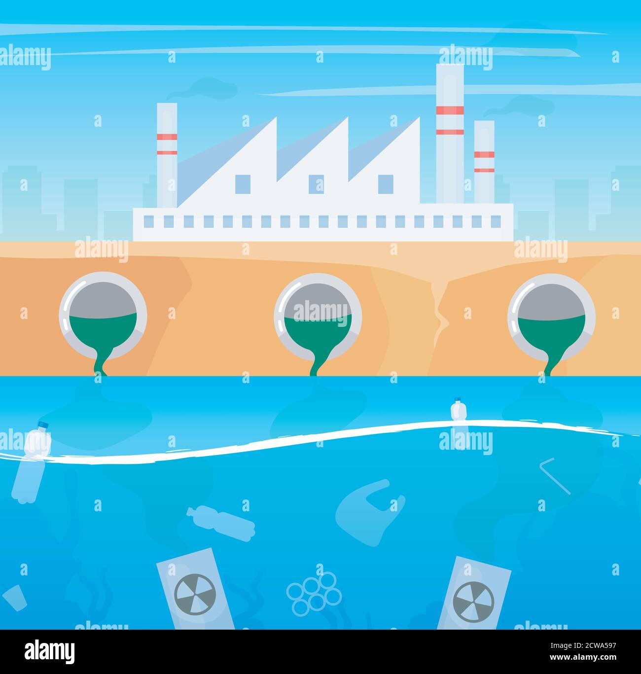 Water and air pollution flat vector illustration Stock Vector Image ...