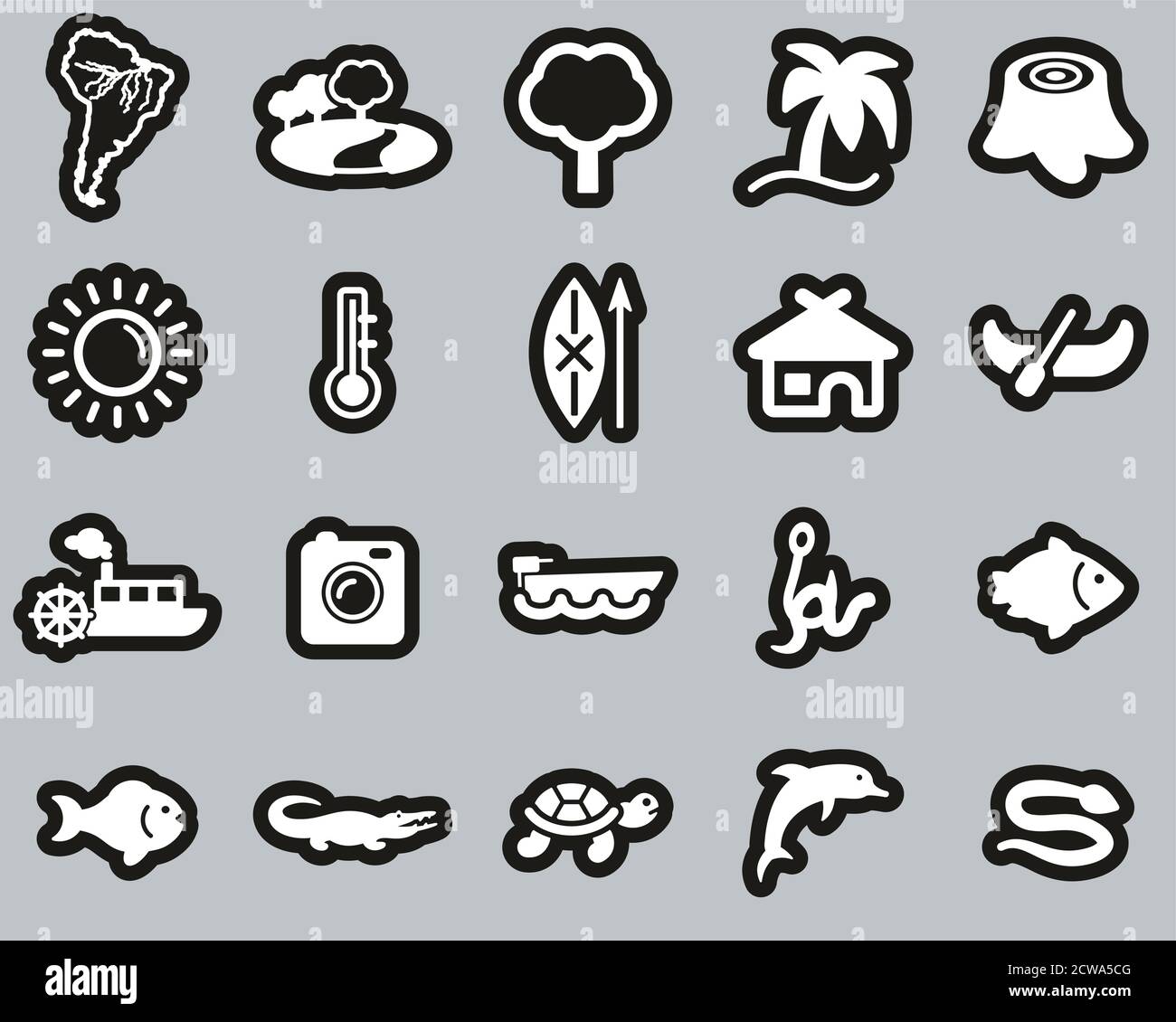 Amazon Rainforest Icons White On Black Sticker Set Big Stock Vector ...