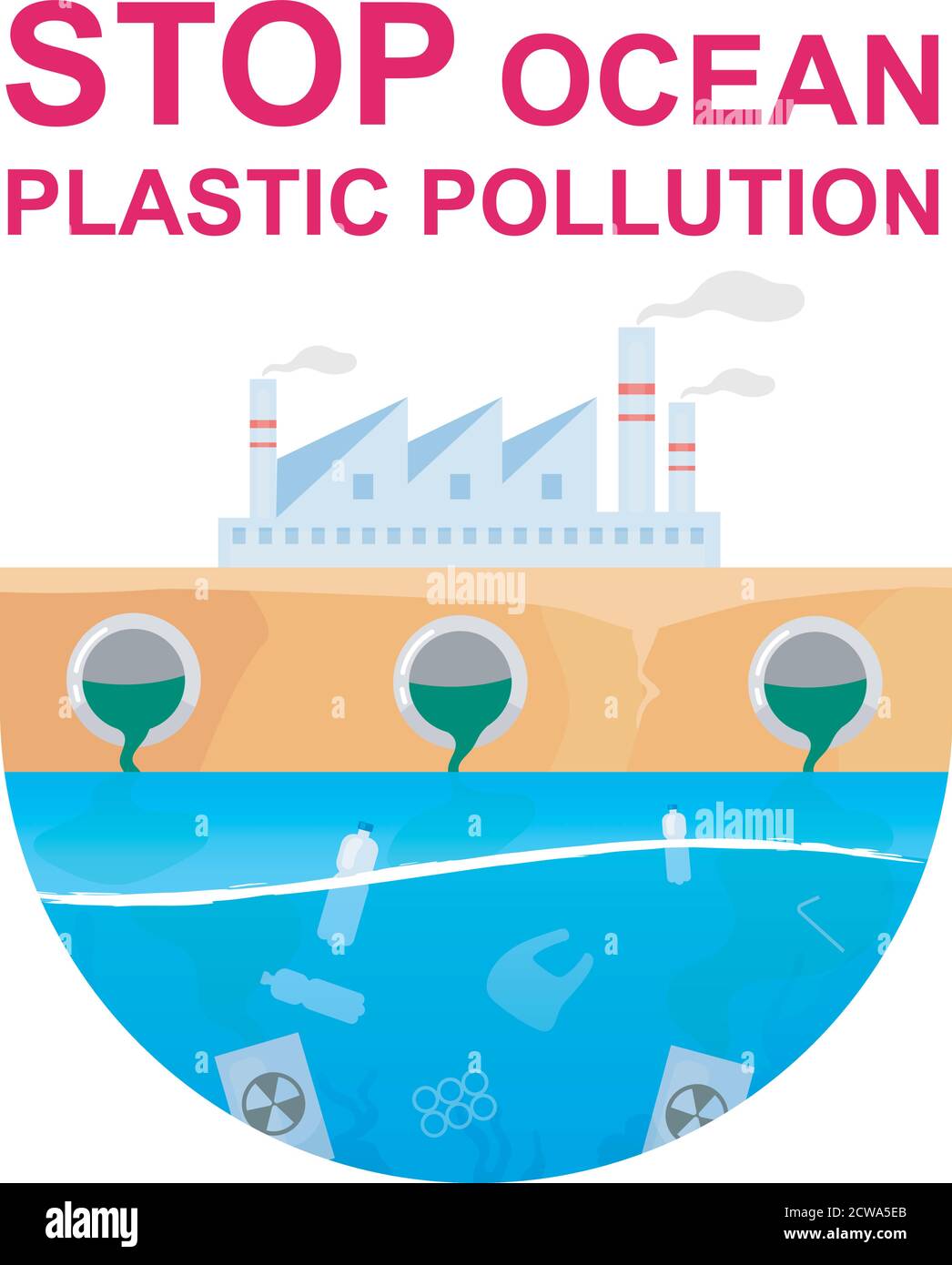 Stop ocean plastic pollution flat concept icon Stock Vector Image & Art ...