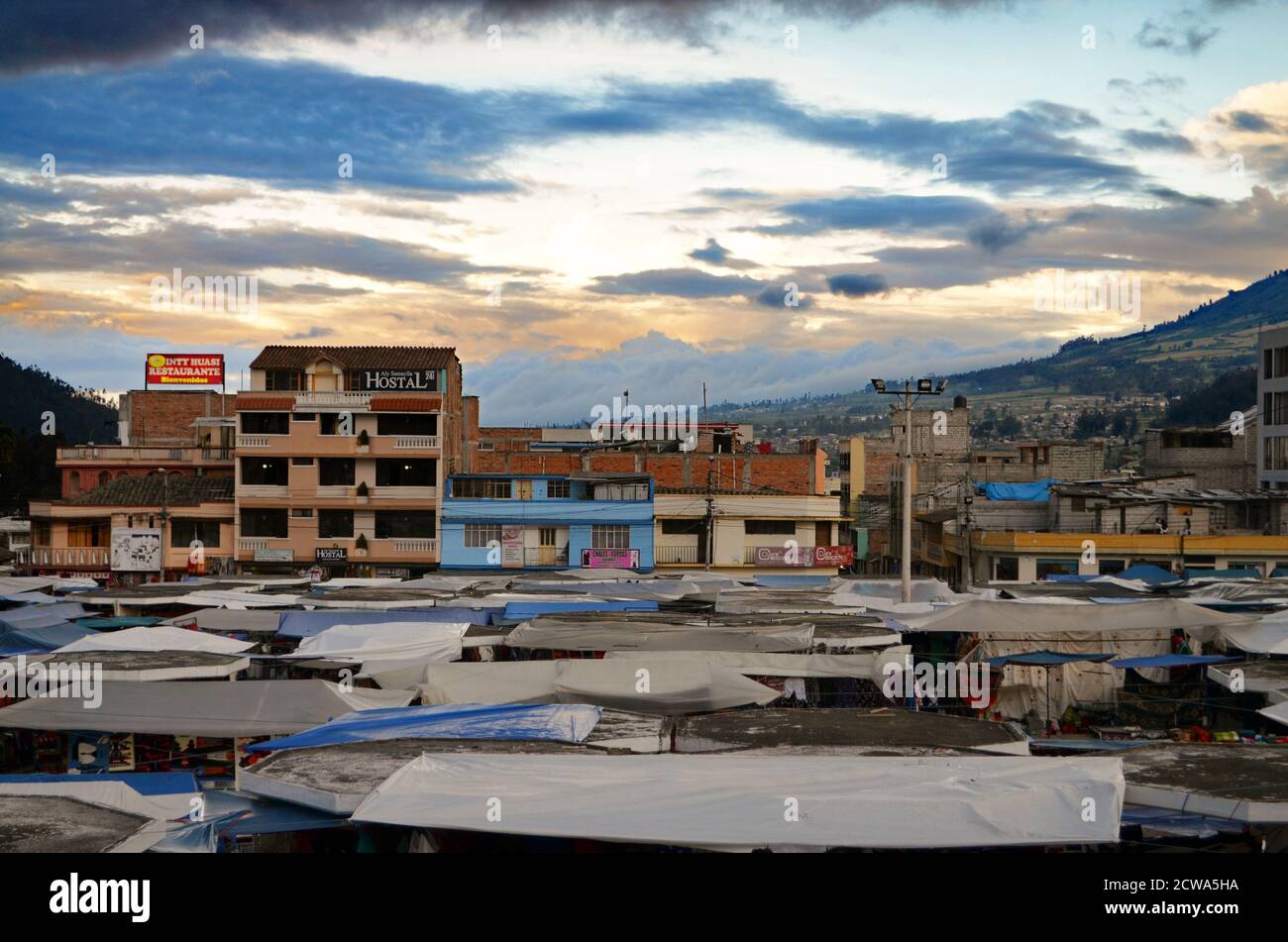 Otavalo, Ecuador - Overview of Weekend Market at Sunset Stock Photo - Alamy