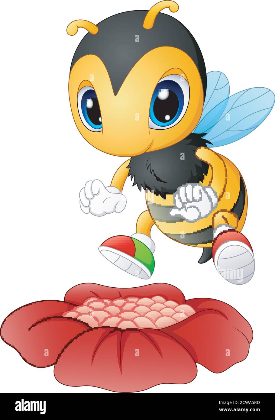 Vector illustration of Cartoon bee happy to see the flower Stock Vector ...