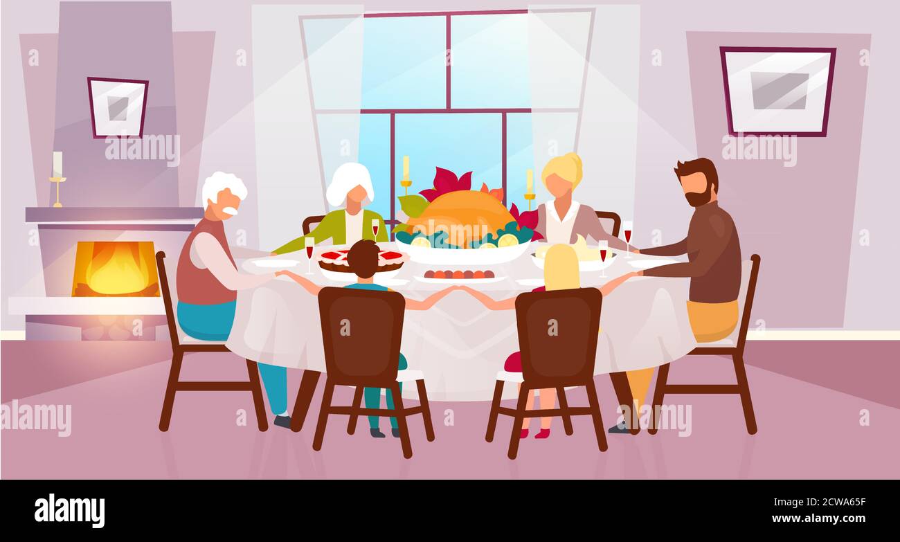 Thanksgiving dinner cartoon family eating hi-res stock photography and ...