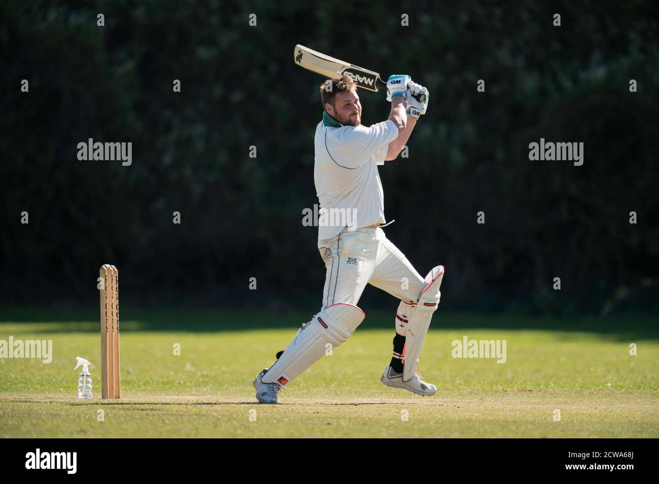 Cricket batsman playing shot Stock Photo - Alamy