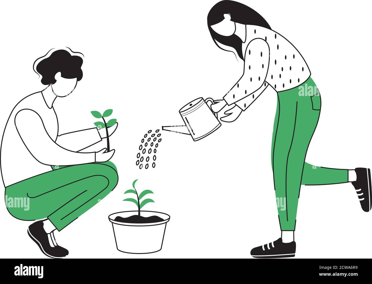 People growing plants flat contour vector illustration Stock Vector ...