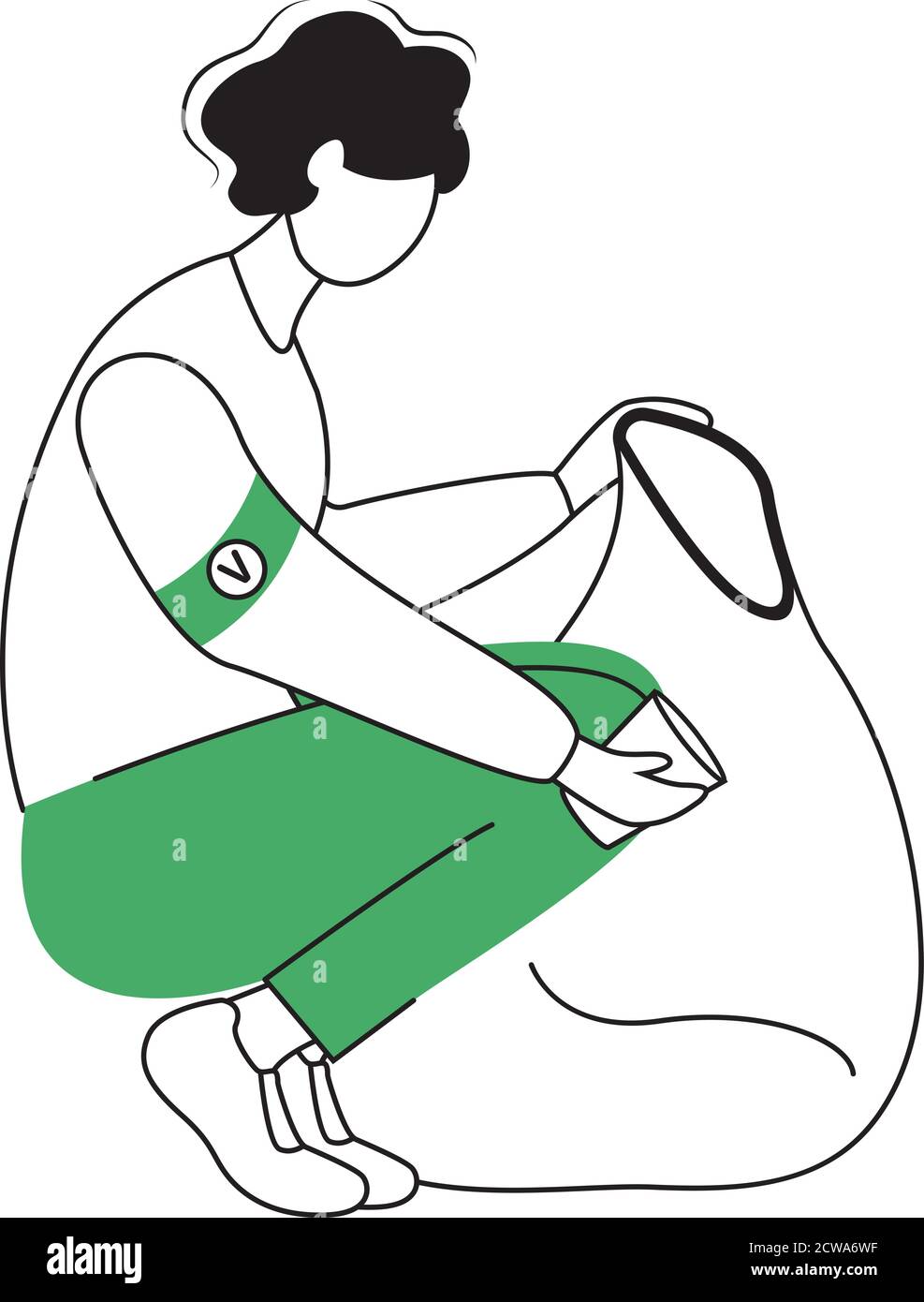 Man cleaning garbage flat contour vector illustration Stock Vector ...