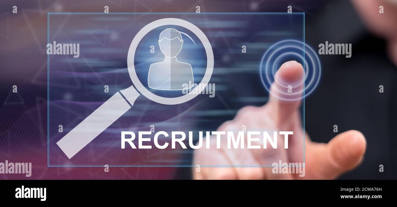 Man touching a recruitment concept on a touch screen with his finger ...
