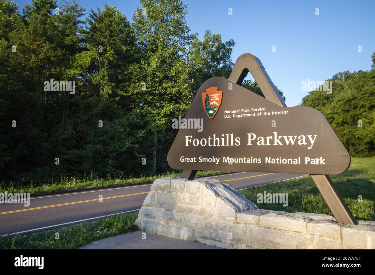 Sign for the newly completed section of the Foothills Parkway. The ...